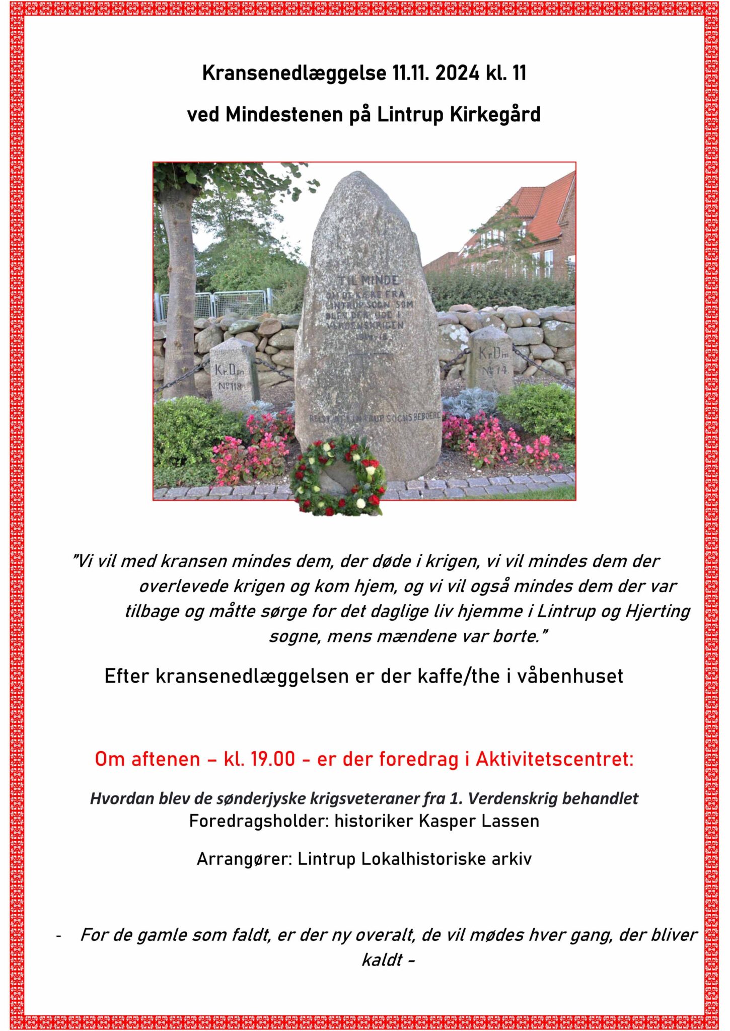 Kransenedlæggelse 11-11-2024 – Lintrup Hjerting